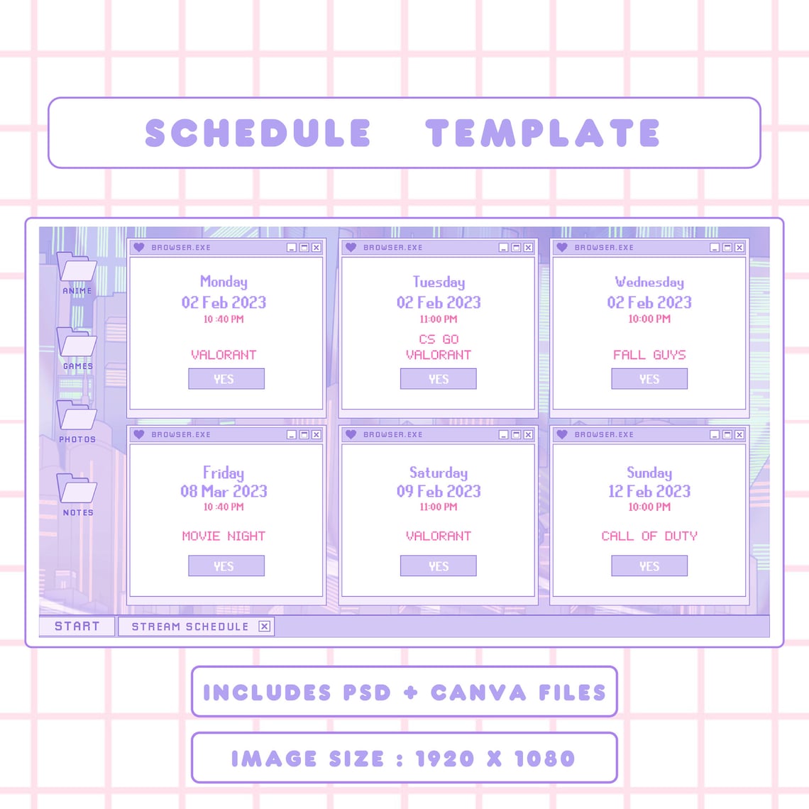 Purple Schedule Twitch Stream , Pastel Template Win 95 Retro Schedule ...
