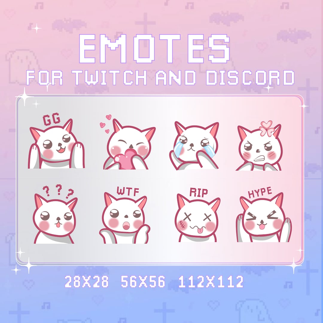 Kawaii Twitch Emotes, Emote Stream Package, Pastel Pink Cat, Lovely ...