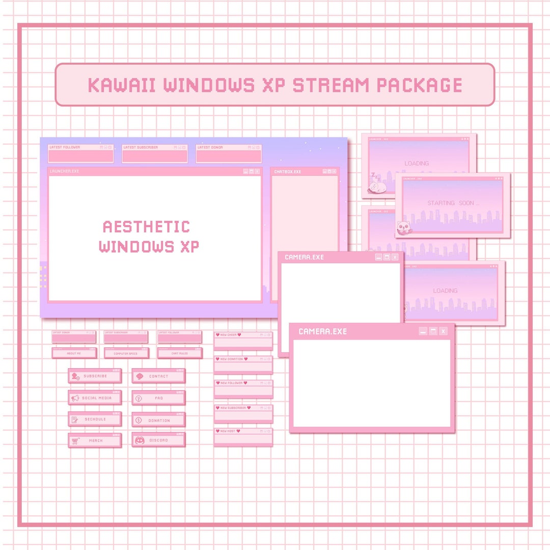 Aesthetic Kawaii Pink Windows , Animated Stream Overlay, Win XP Twitch ...