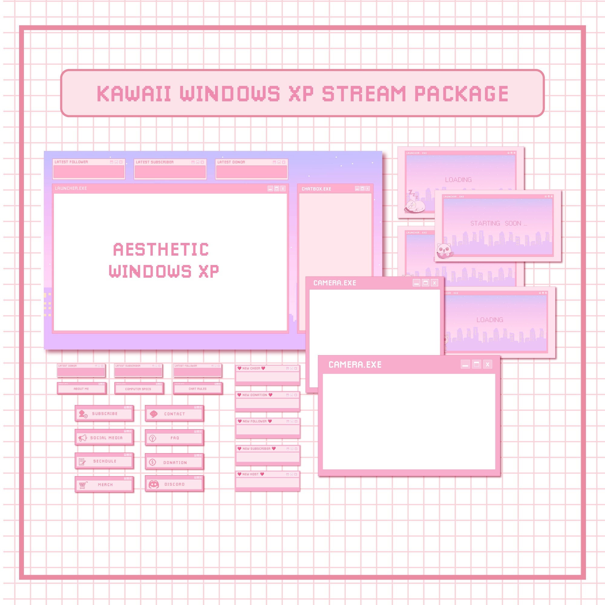 Aesthetic Kawaii Pink Windows , Animated Stream Overlay, Win XP Twitch ...
