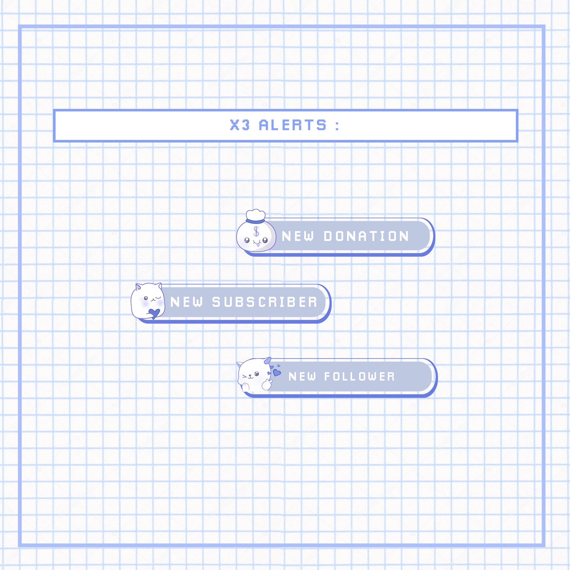 Animated Pastel Blue Stream Overlay, Twitch Kitten Overlay Package ...
