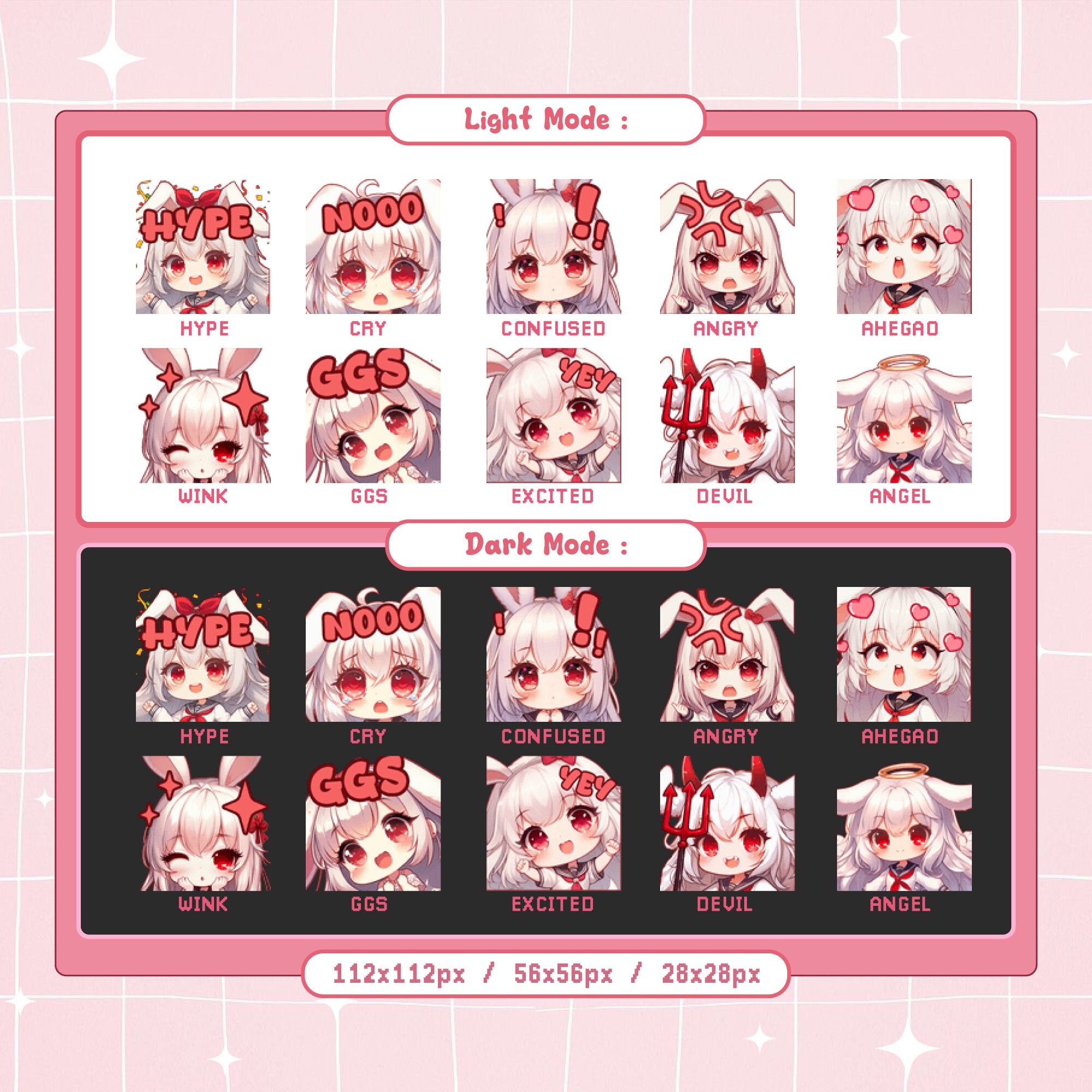 X10 Kawaii Chibi Pack Twitch Emotes / Cute Chibi Girl Emote Twitch ...