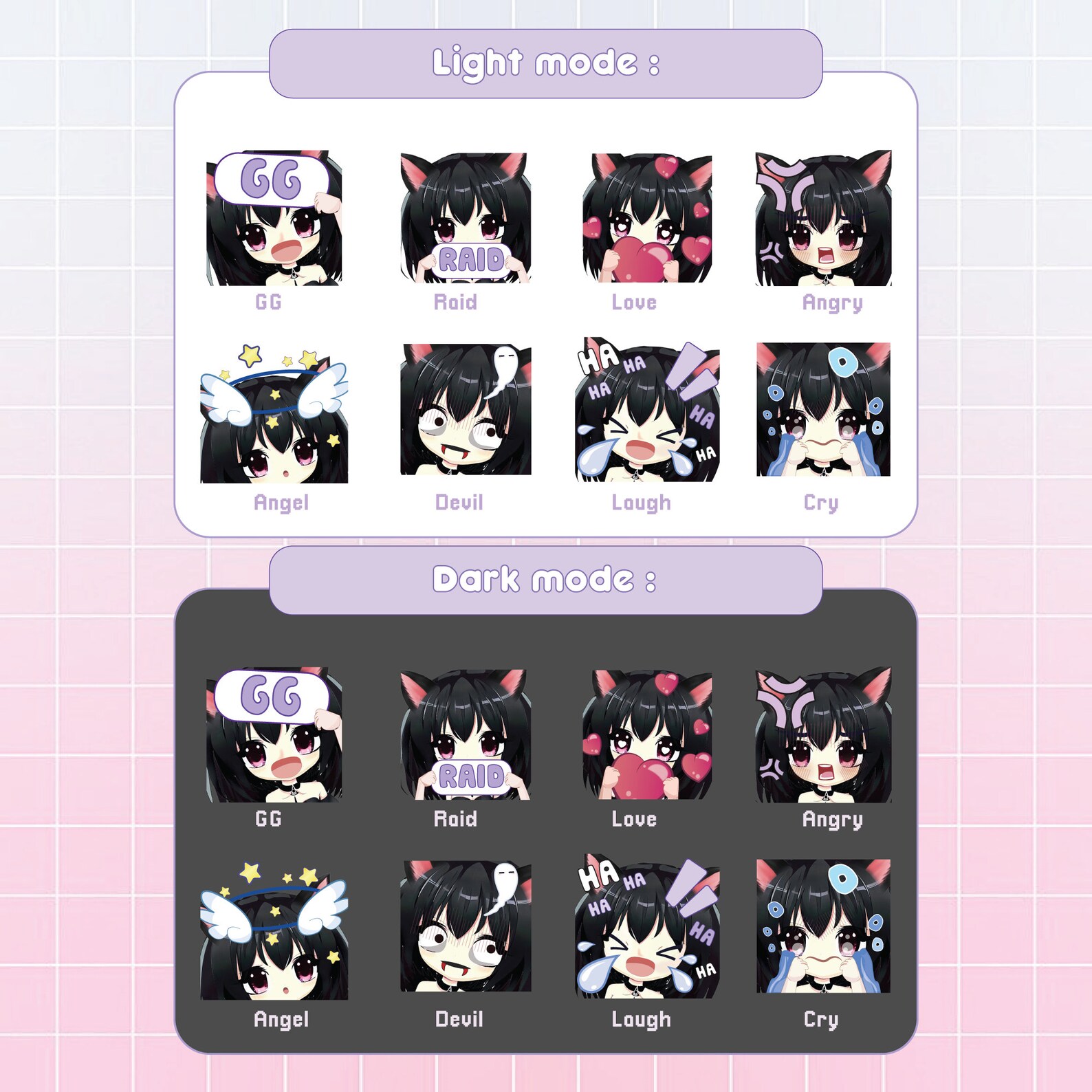 Goth Chibi E-GIRL Emotes / Alt Emote Soft Gothic Emote Stream Twitch ...