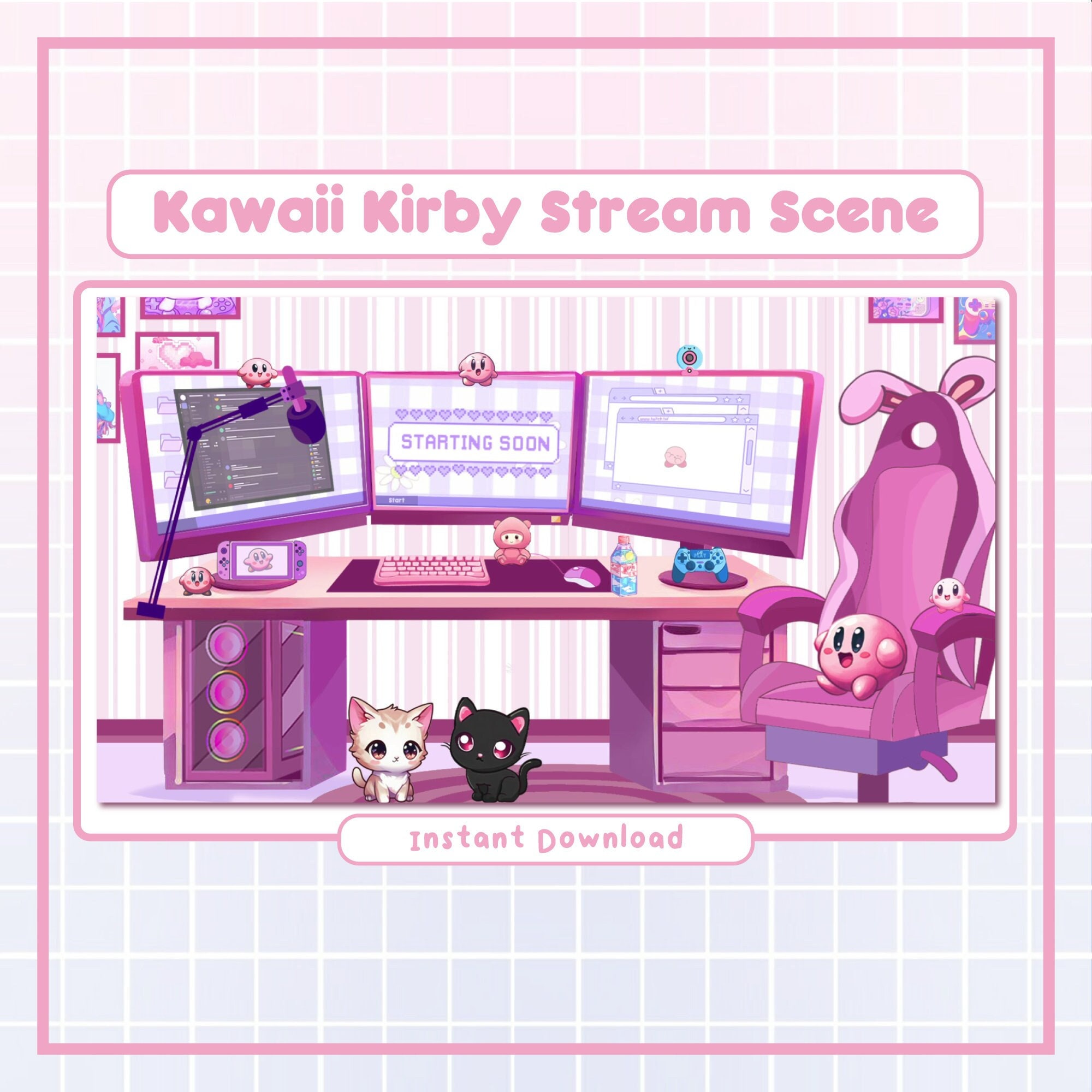 Lo-fi Kirby Animated Setup Stream Screens / 4 Aesthetic Cute Gamer ...