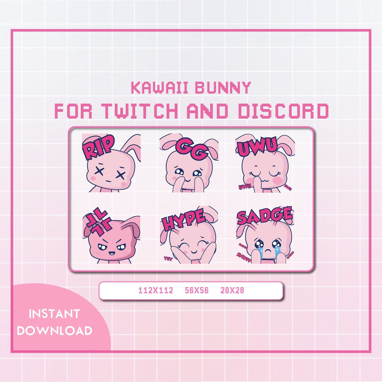 6x Bunny Emotes Twitch, Kawaii Rabbit Stream Package, Aesthetic Pastel ...
