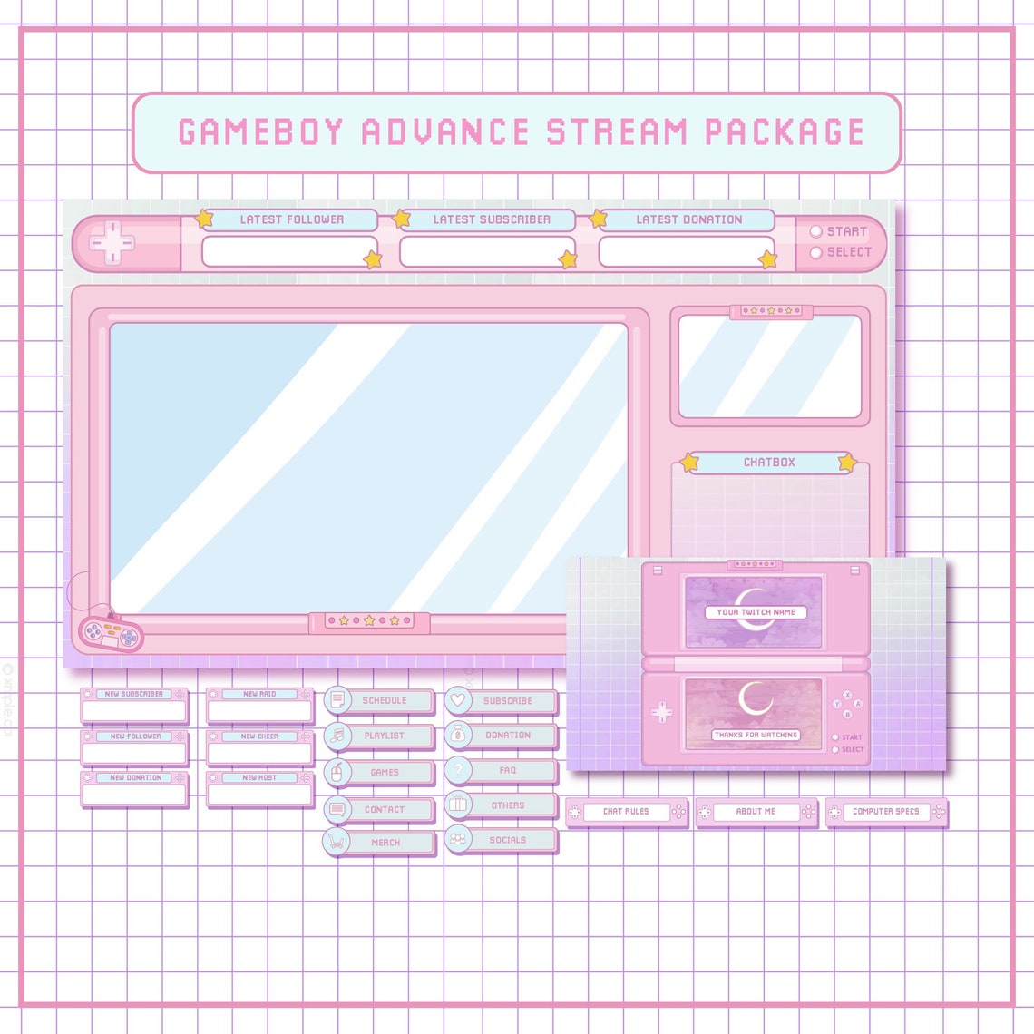 Gameboy Advance Stream Package / Kawaii Pastel Console Overlay - Etsy
