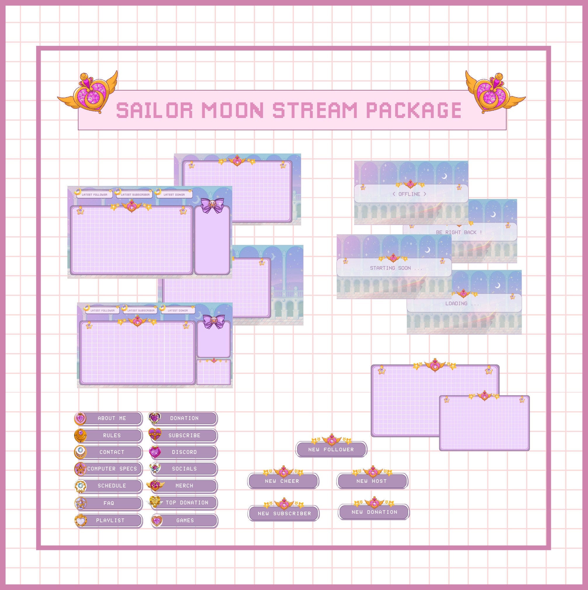 kawaii twitch overlays alerts cute overlay streamer pack panels stream ...