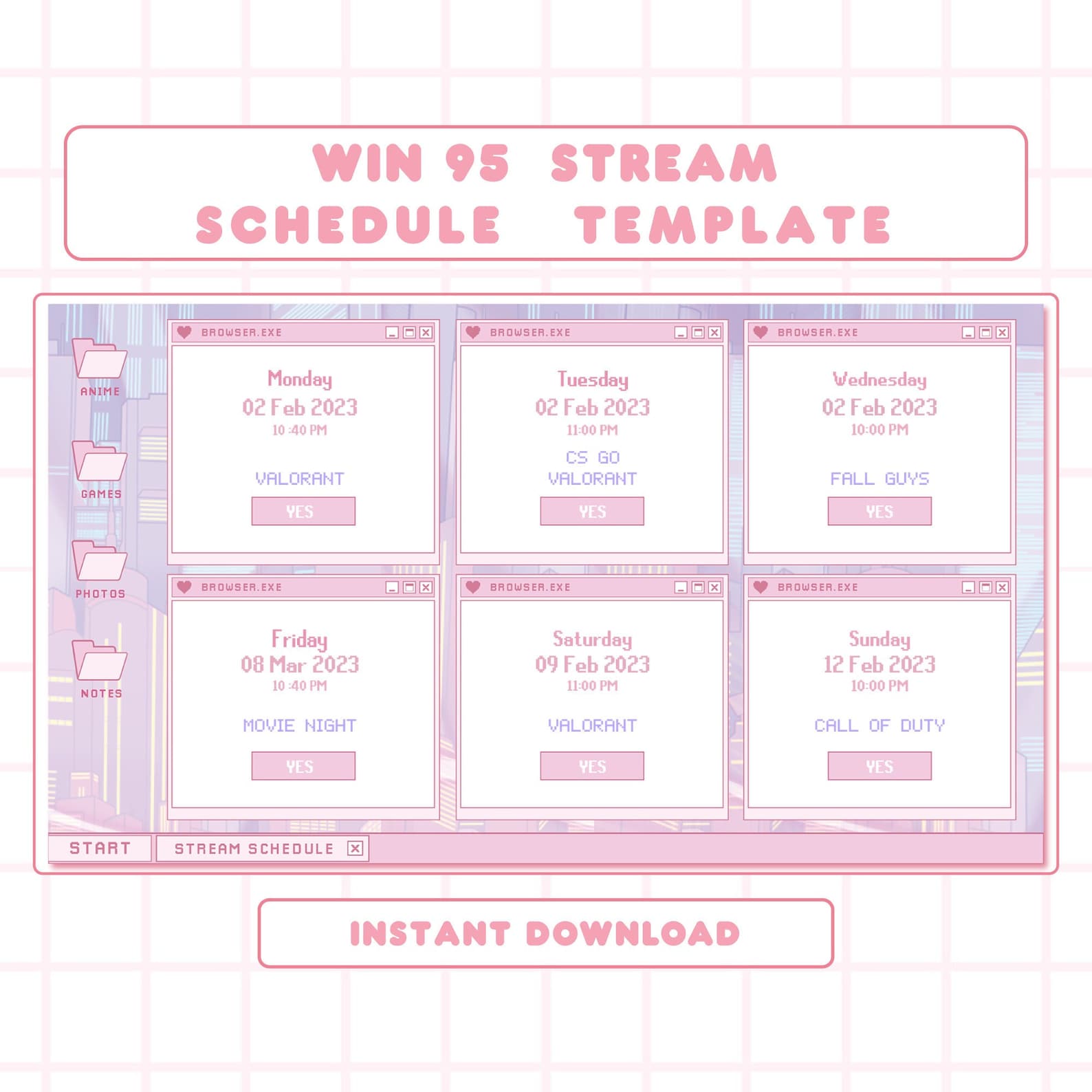Cute Schedule Twitch Stream , Pastel Template Win 95 Retro Schedule ...