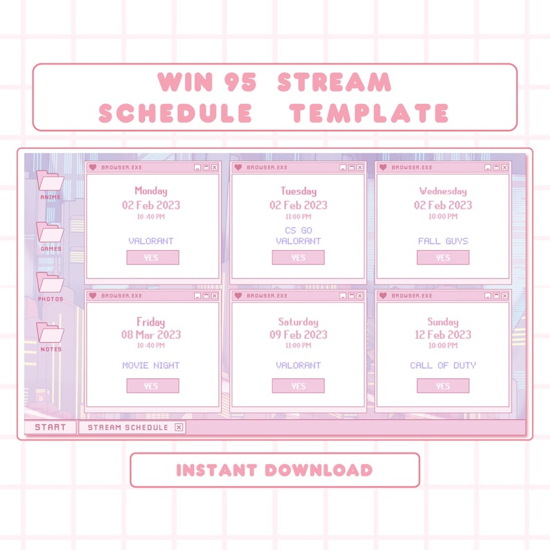 Cute Schedule Twitch Stream , Pastel Template Win 95 Retro Schedule ...