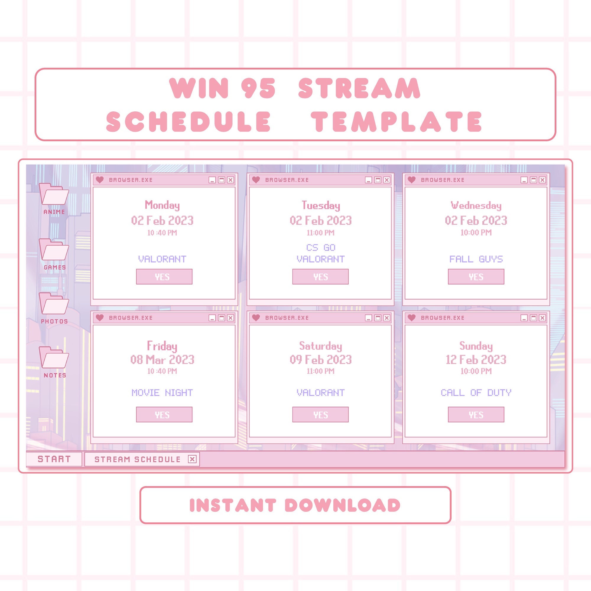 Cute Schedule Twitch Stream , Pastel Template Win 95 Retro Schedule ...