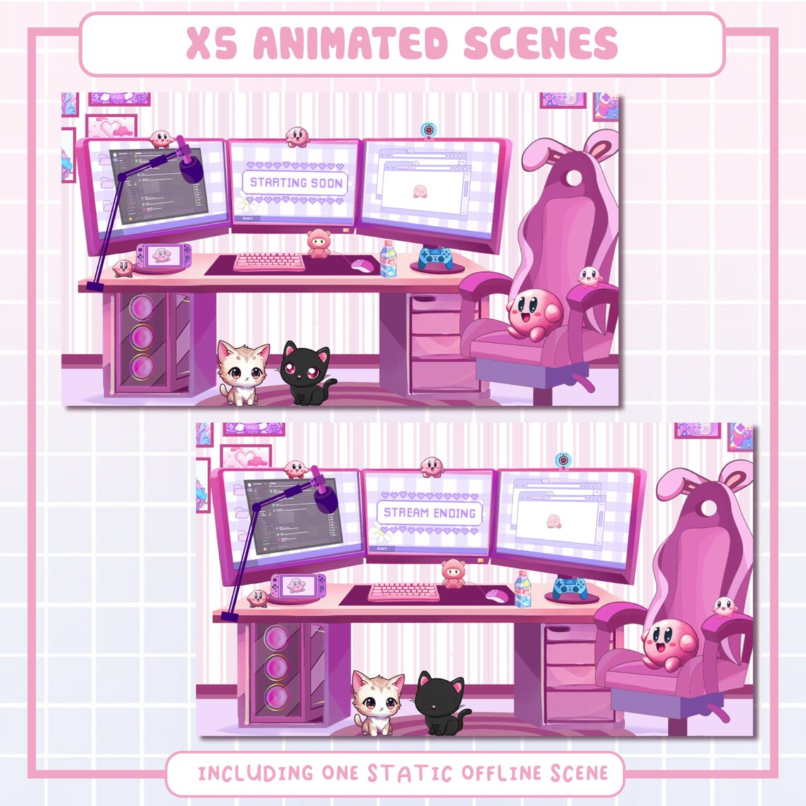 Lo-fi Kirby Animated Setup Stream Screens / 4 Aesthetic Cute Gamer ...