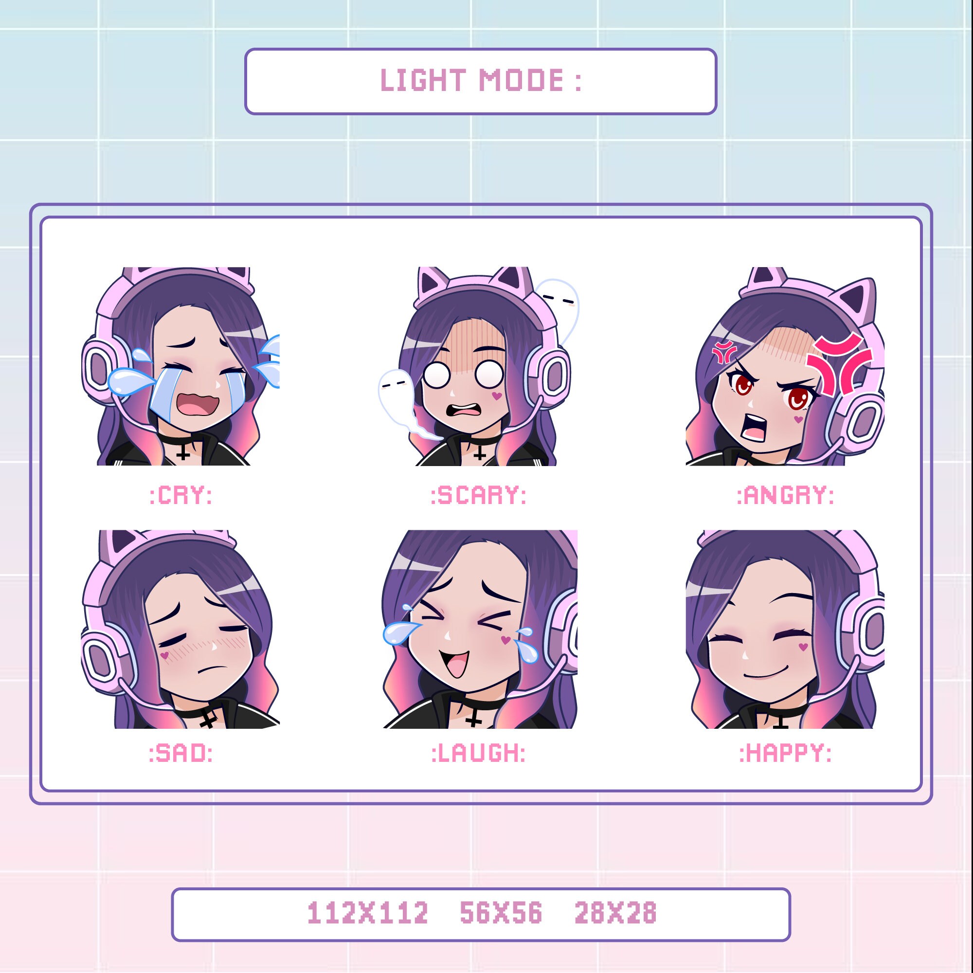 Kawaii Goth E-GIRL Chibi Emotes / X6 Soft Goth Pink Purple - Etsy Australia
