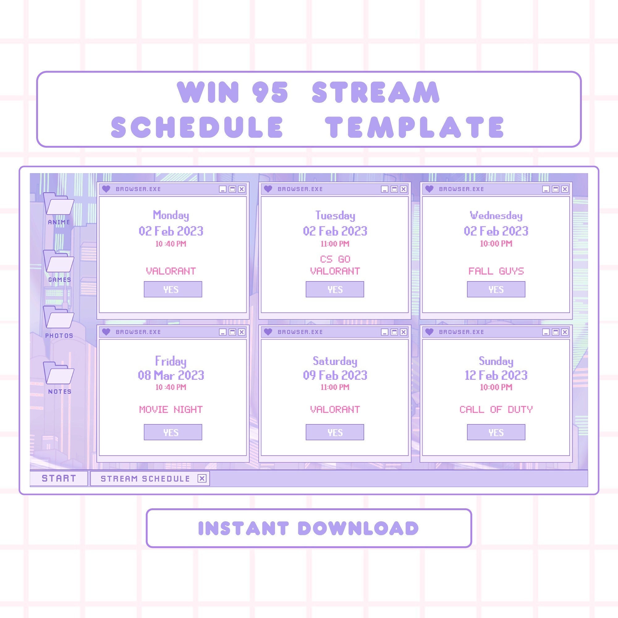 Purple Schedule Twitch Stream , Pastel Template Win 95 Retro Schedule ...