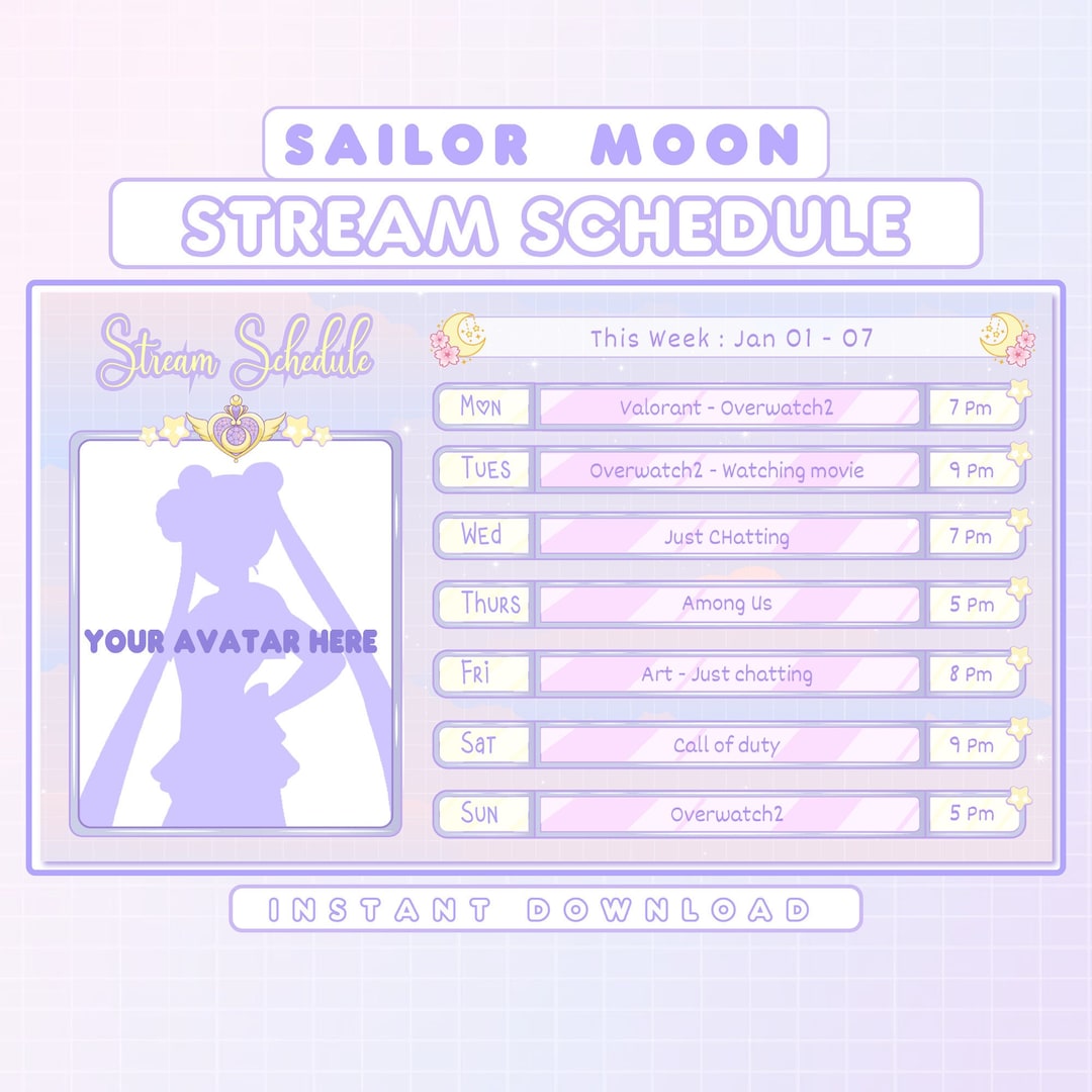 Sailor Schedule Twitch Stream , Pastel Template Cute Schedule , Canva ...