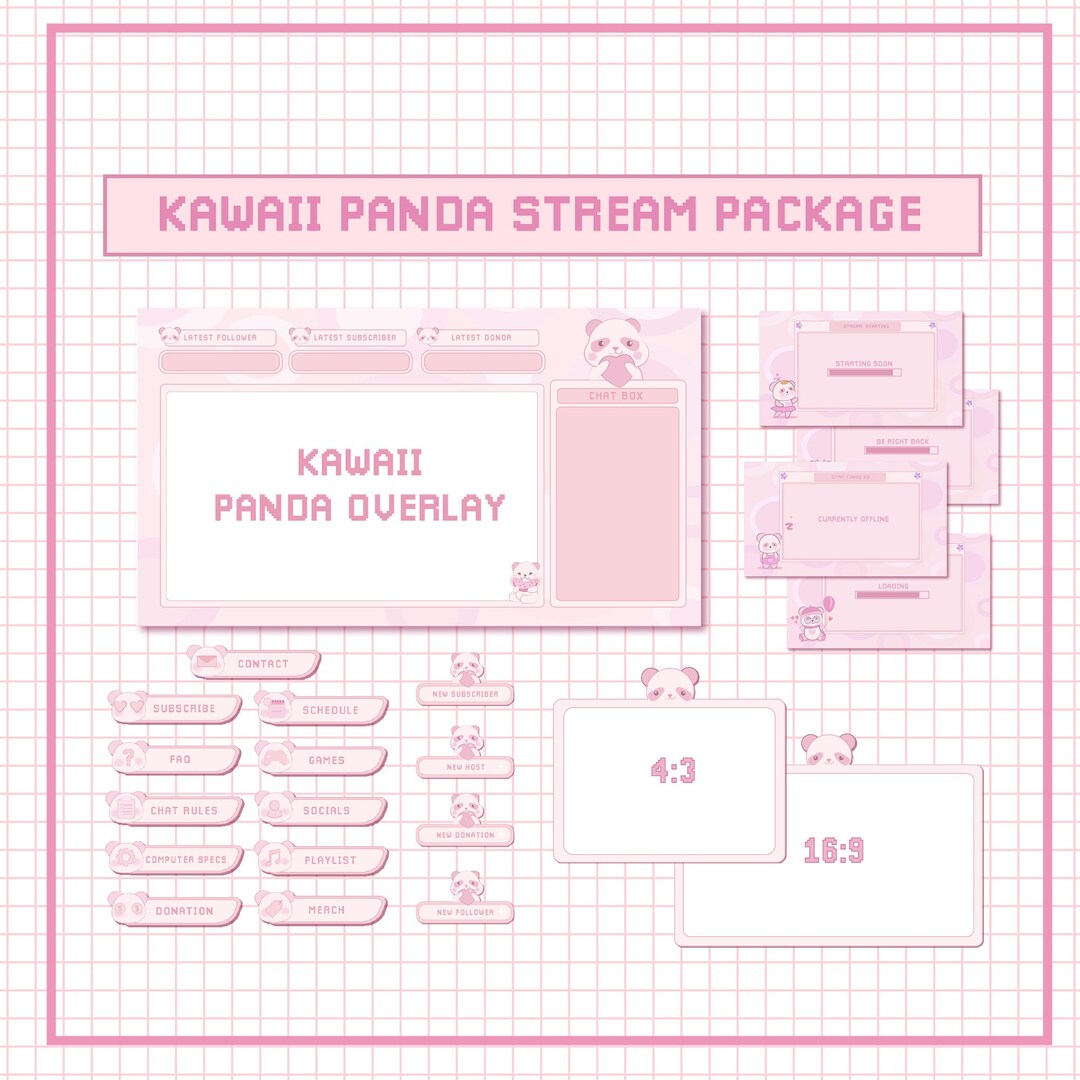 Animated Pink Panda Twitch Overlay, Kawaii Scenes, Pastel Package, Cute ...
