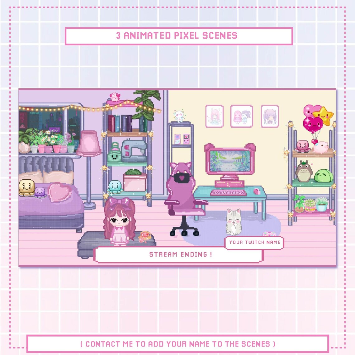 Animated Pixel Stream Overlay, Twitch Cute Package, Animated Overlay ...