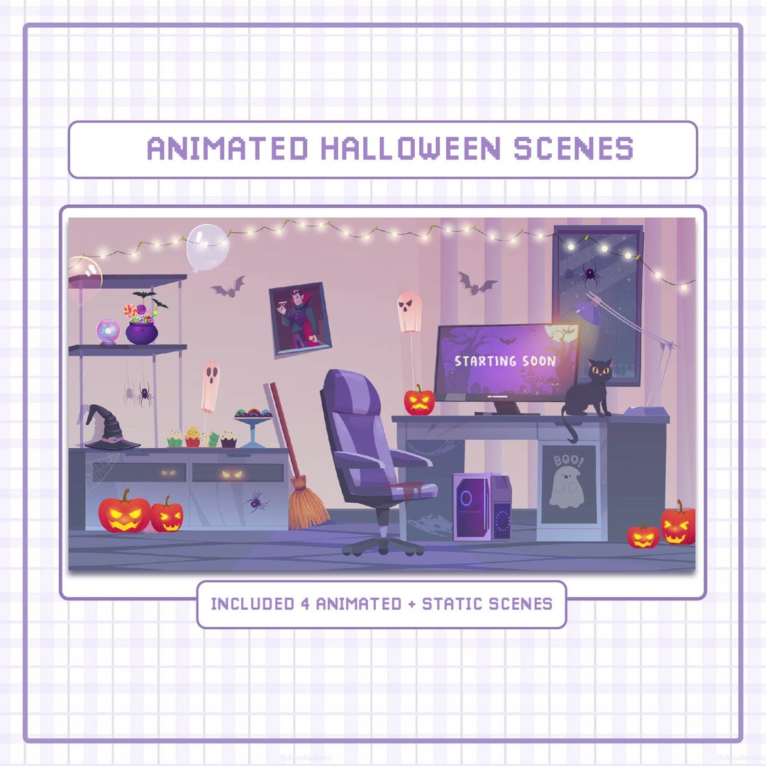 Animated Gamer Setup Room Halloween Stream , Animated Twitch Scene ...