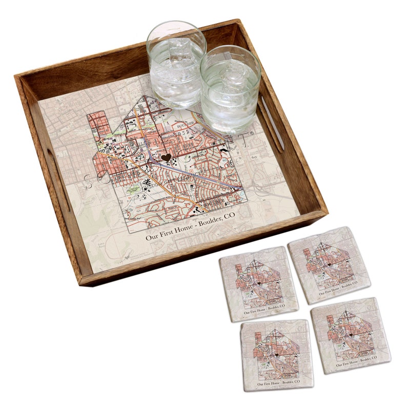 Personalized Wood Map Serving Tray, Home-shaped Topographic Gift - Etsy