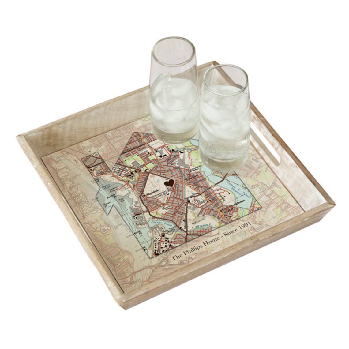 Personalized Wood Serving Tray Custom Home-shaped Map - Etsy