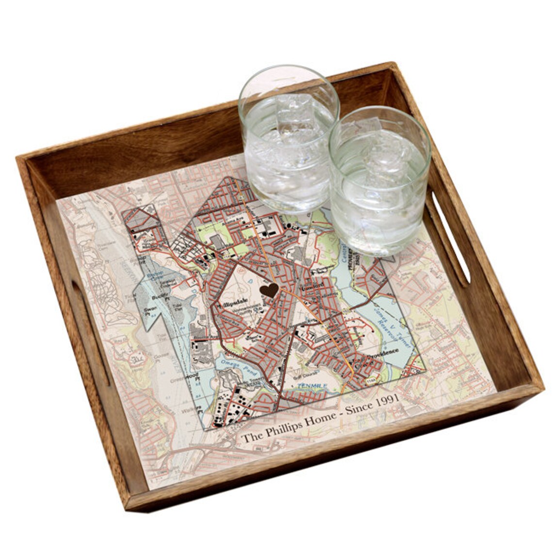 Personalized Wood Serving Tray Custom Home-shaped Map - Etsy