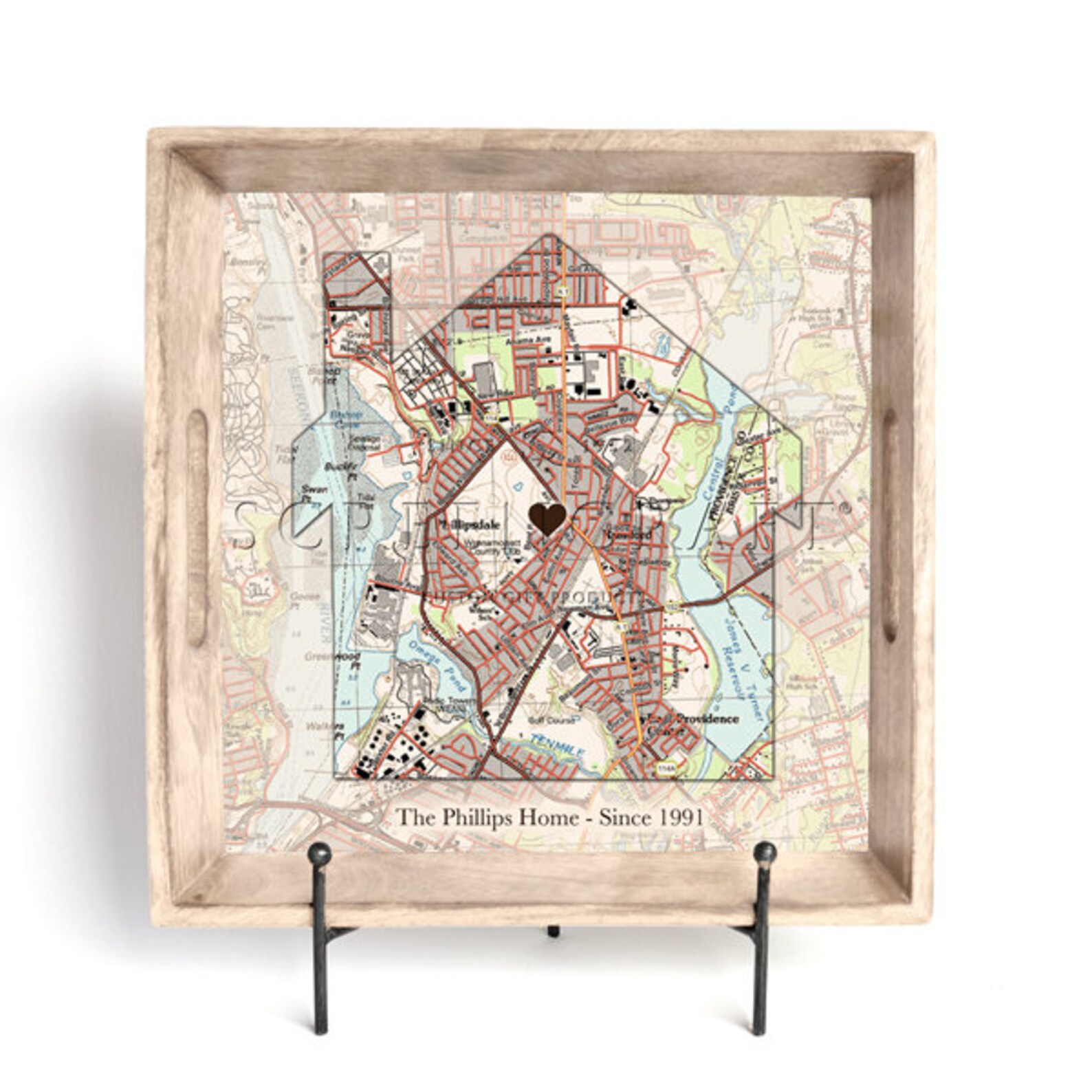 Personalized Wood Map Serving Tray, Home-shaped Topographic Gift - Etsy