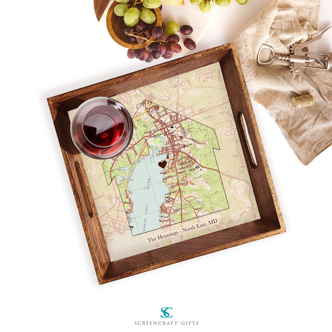 Personalized Wood Serving Tray Custom Home-shaped Map - Etsy