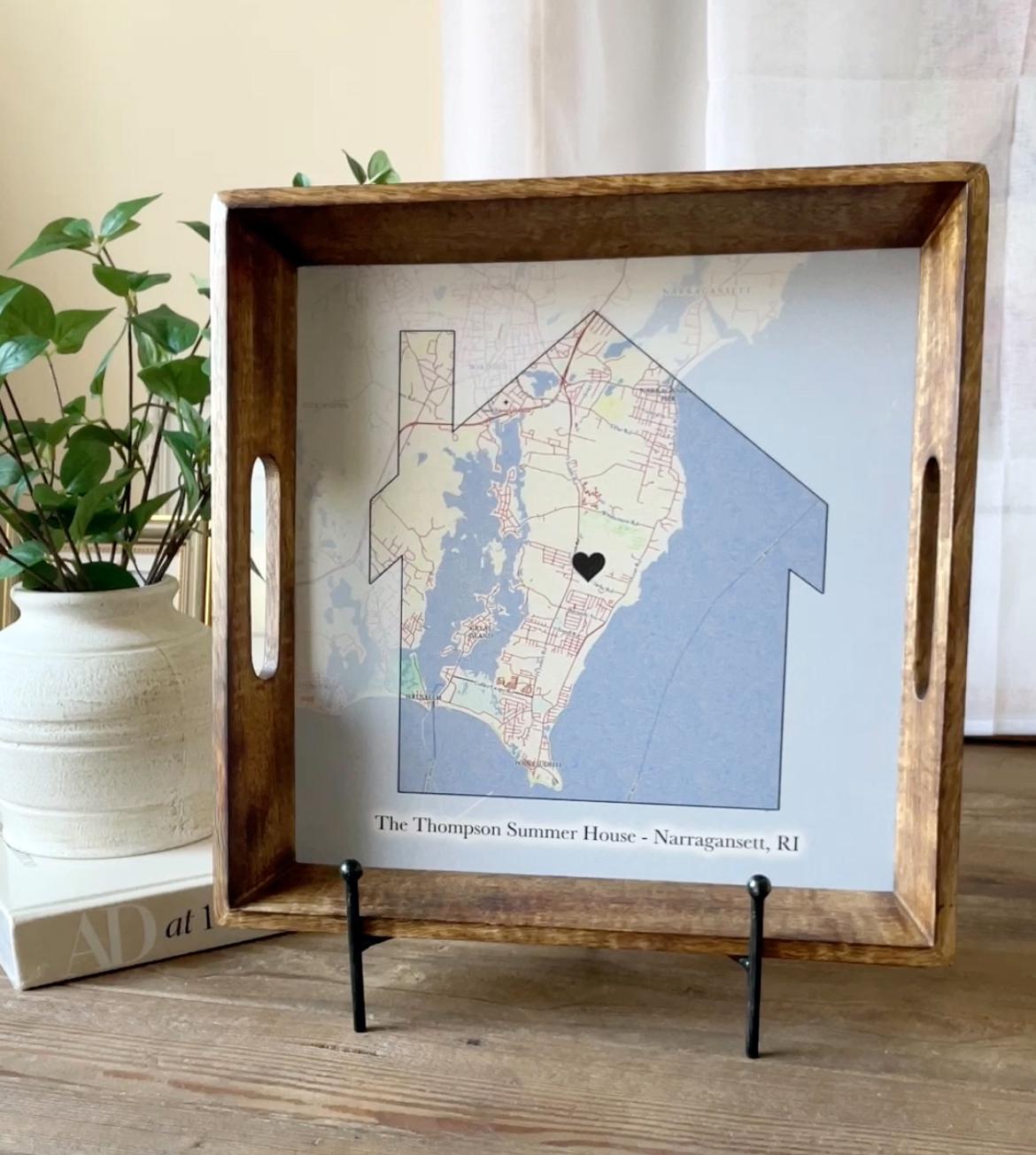 Personalized Wood Map Serving Tray, Home-shaped Topographic Gift - Etsy