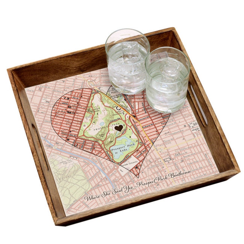 Personalized Wood Serving Tray Custom Heart-shaped Map - Etsy