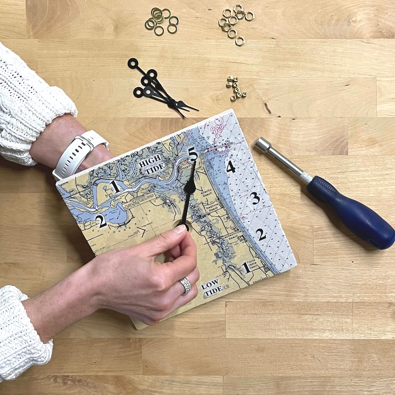 Personalized Nautical Chart Tide Clock - Tumbled Marble - Perfect Gift ...