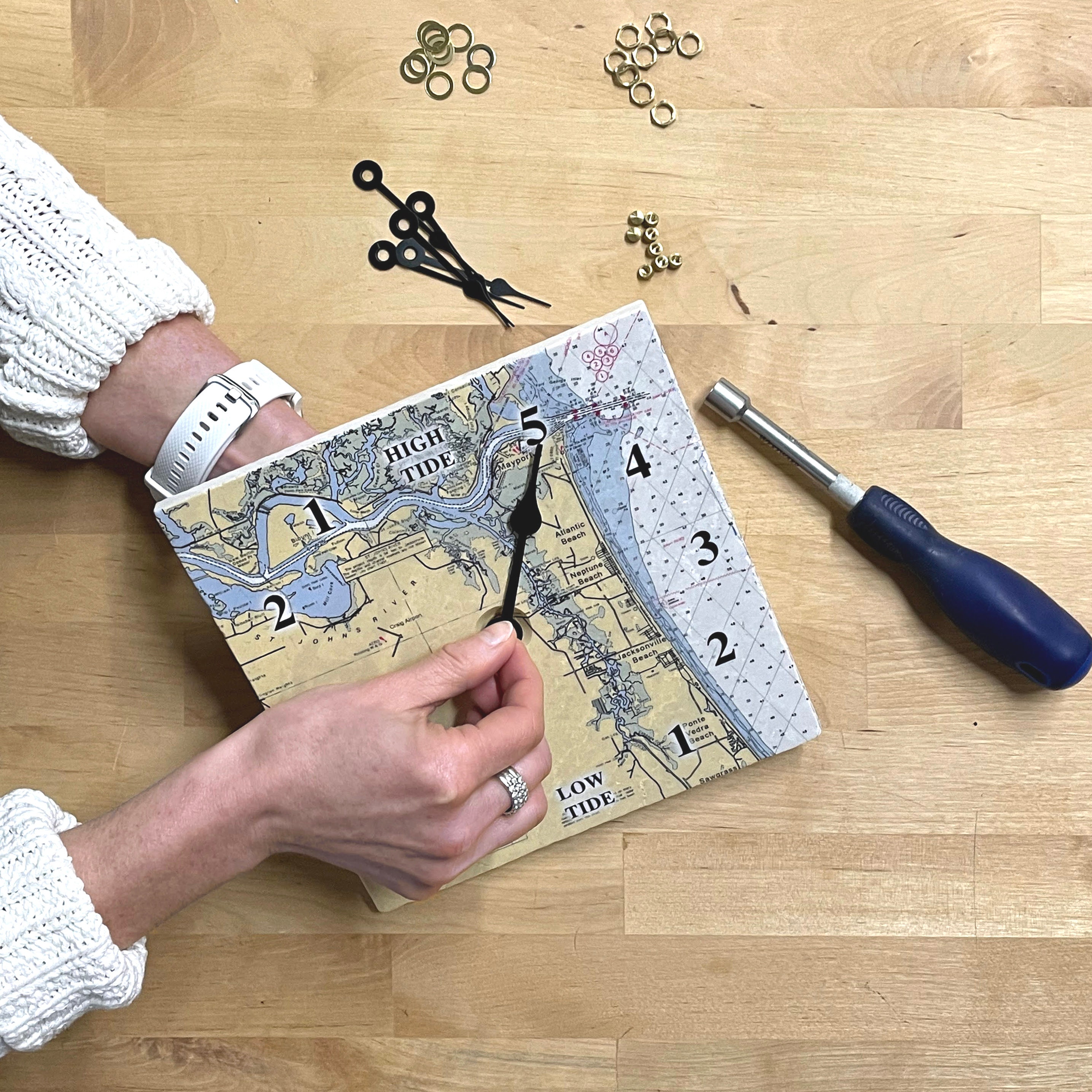 Personalized Nautical Chart Tide Clock - Tumbled Marble - Perfect Gift ...