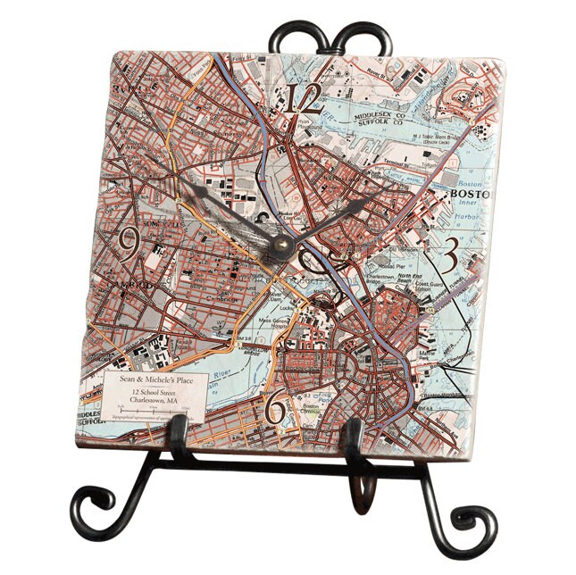 Personalized Marble Map Desk Clock: Custom Topographic Gift - Etsy
