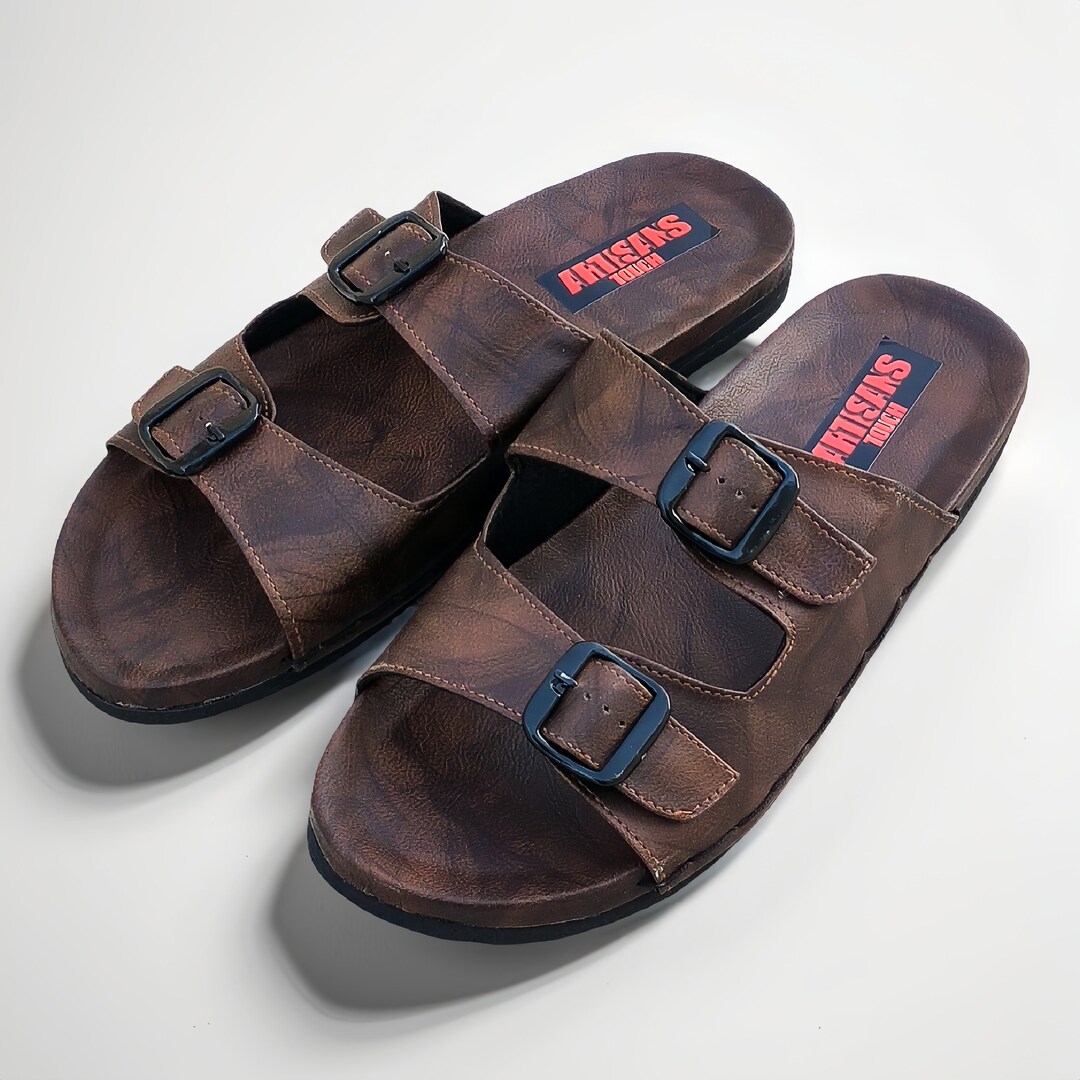 Double Strap Slide Sandals for Men, Handmade Daily Wear Sandals for Men ...