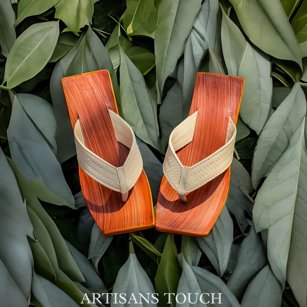 Wooden Style Leather Slippers for Men: Handmade Ethnic Sandals - Etsy
