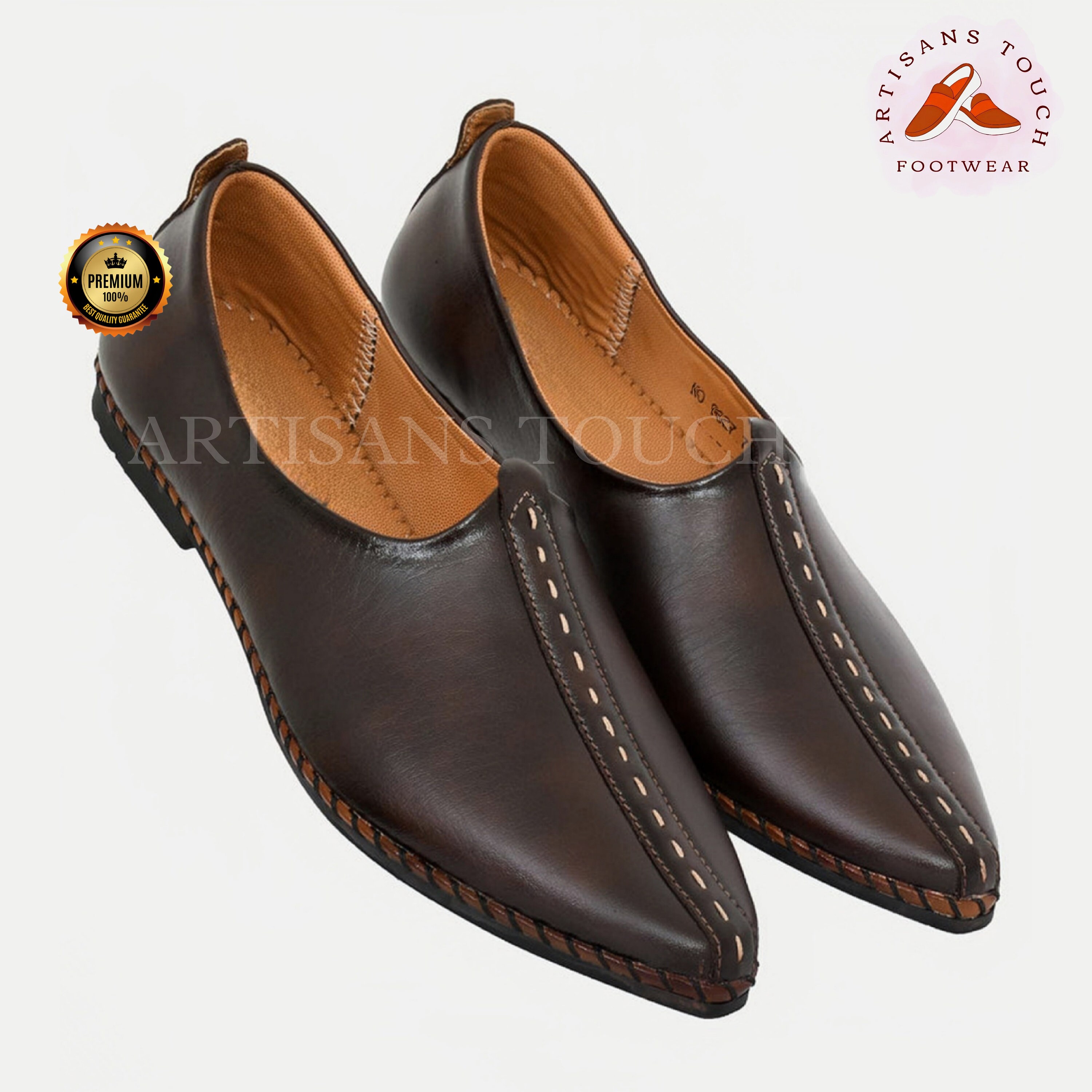 Handmade Dark Brown Leather Mojari Shoes: Punjabi Style Loafers - Etsy