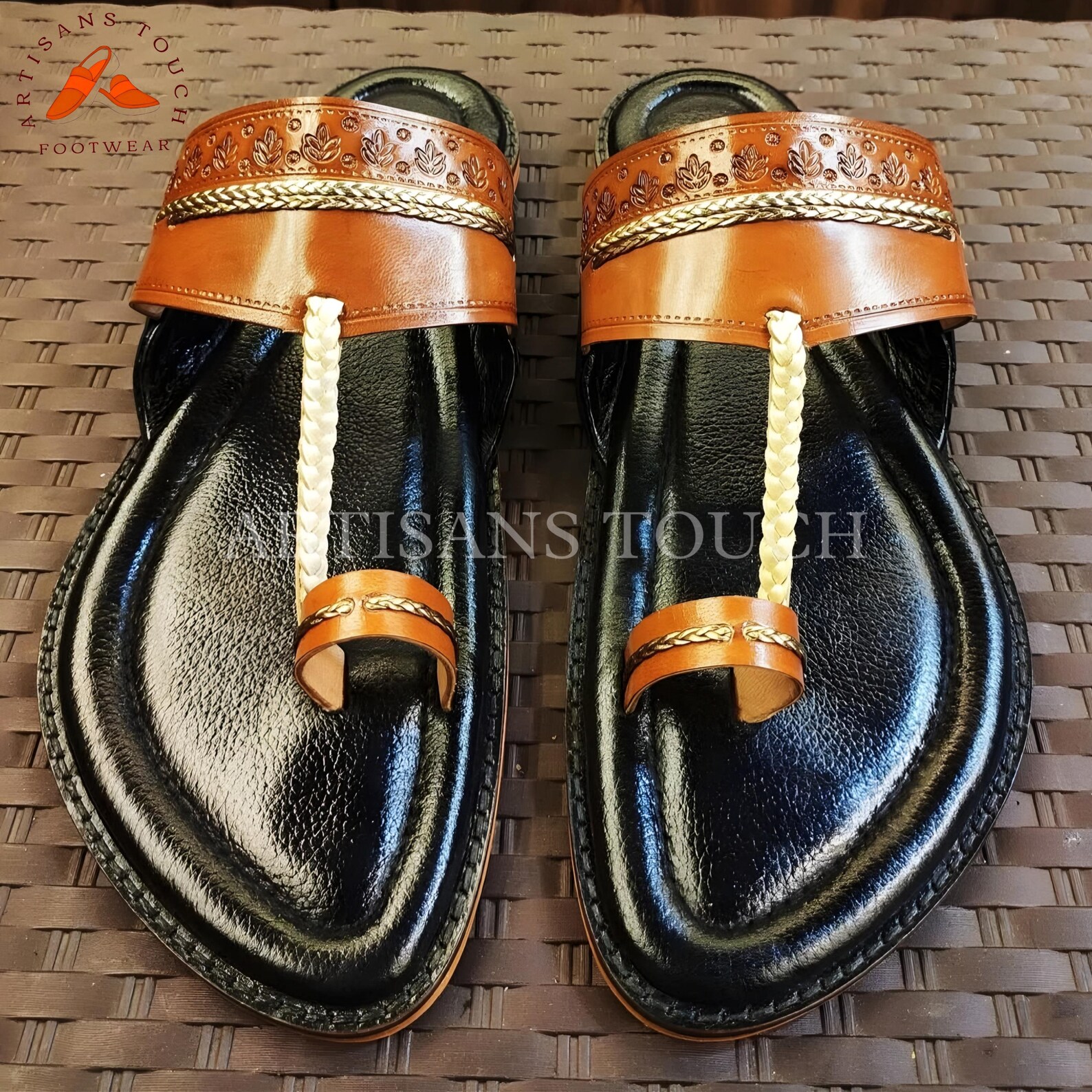 Handmade Kolhapuri Leather Sandals for Men, Traditional Indian Flat ...