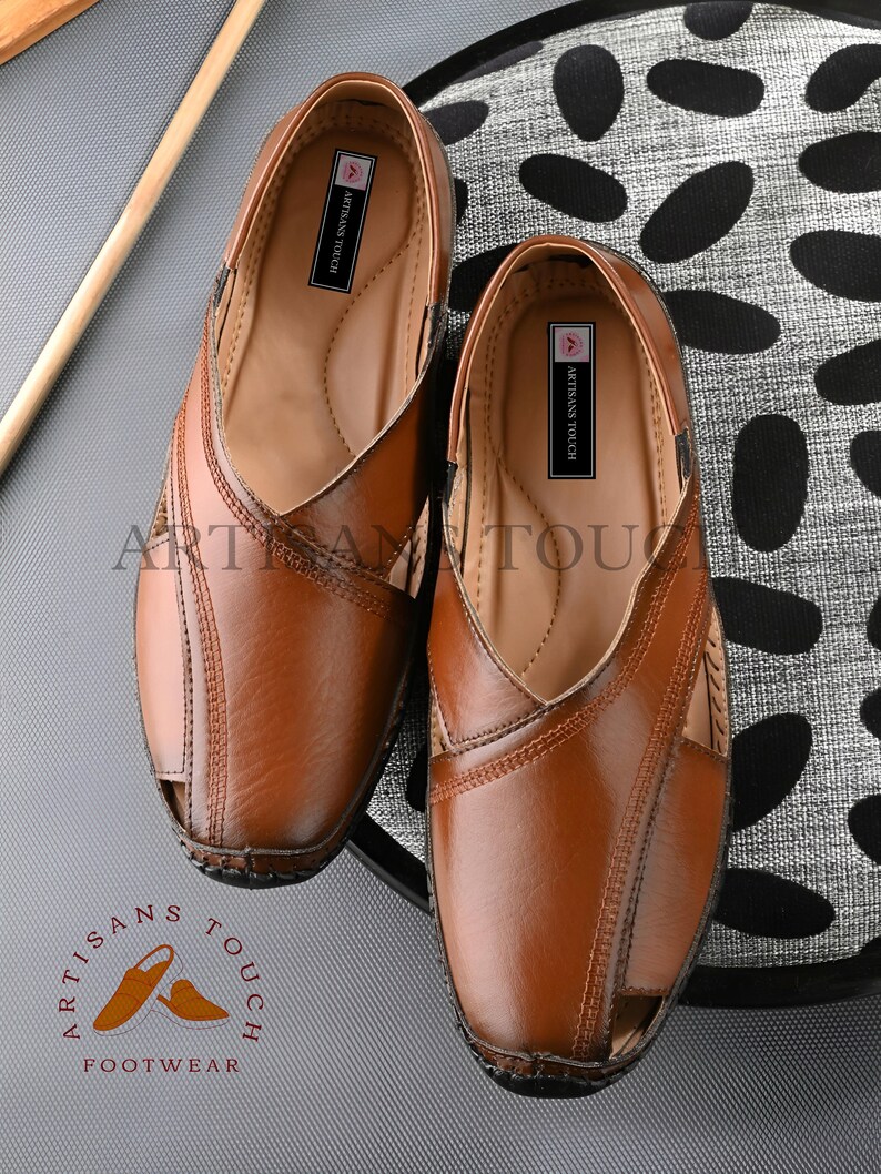 Punjabi Style Mojari Mens Traditional Tan Color Shoes, Ethnic Shoes ...