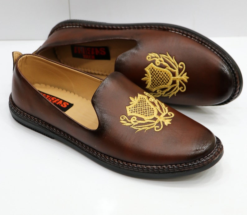 Mens Brown Turkish Cut Loafers: Handmade Slip-on Wedding Shoes - Etsy