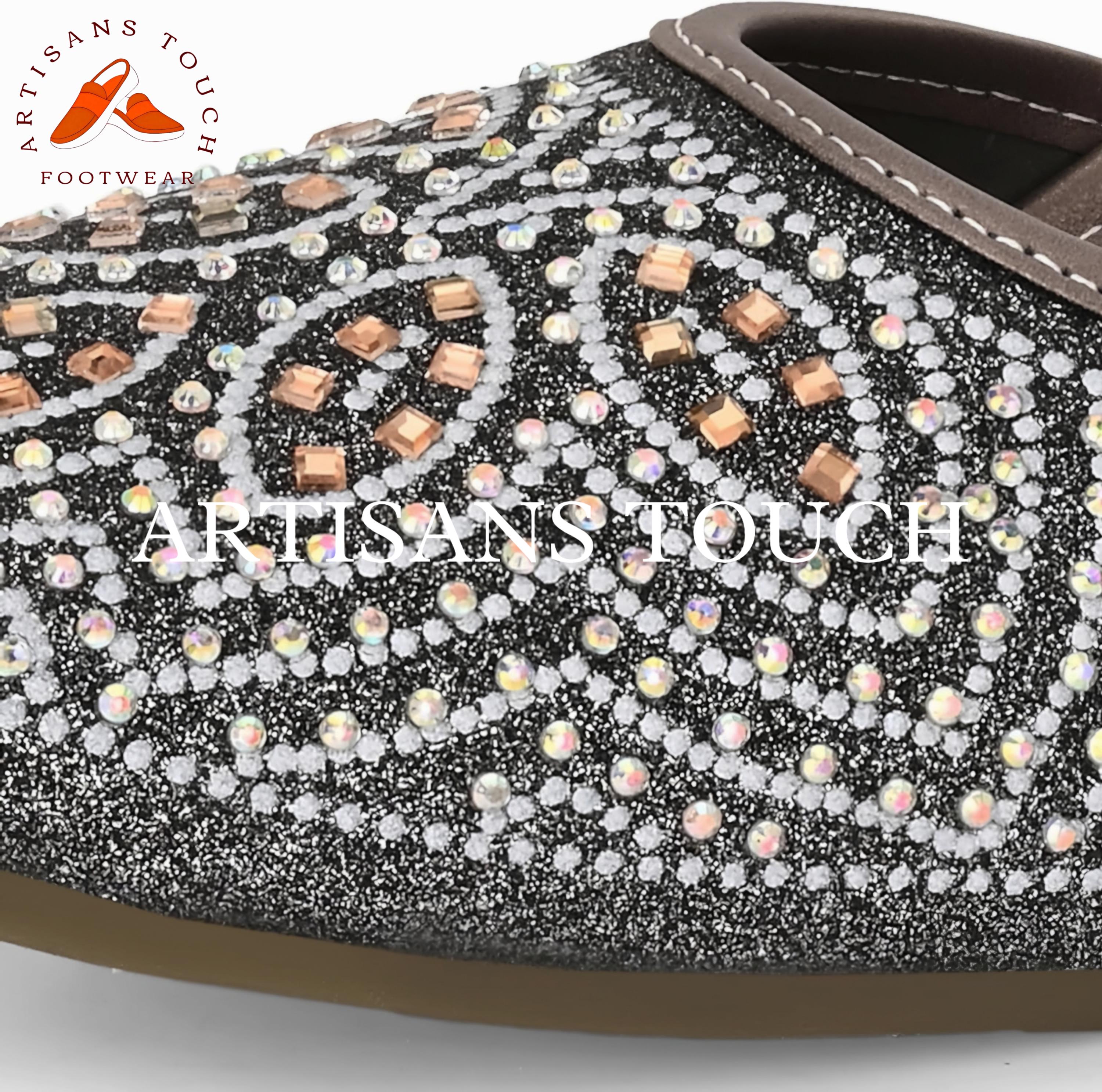 Embellished Grey Black Juttis for Women, Handmade Indian Mojari Flats ...