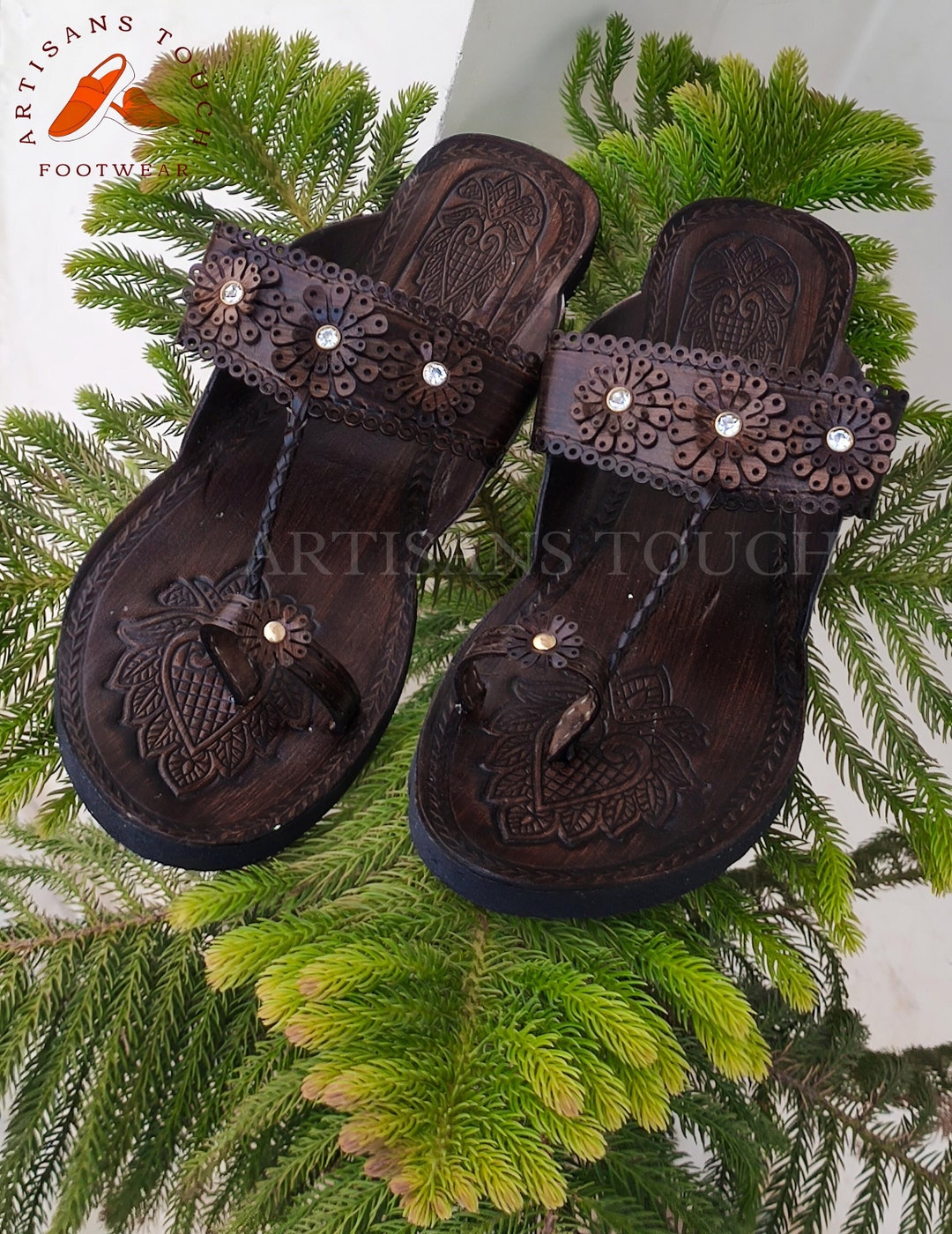 Brown Leather Kolhapuri Sandals: Handmade Ethnic Slip-ons - Etsy