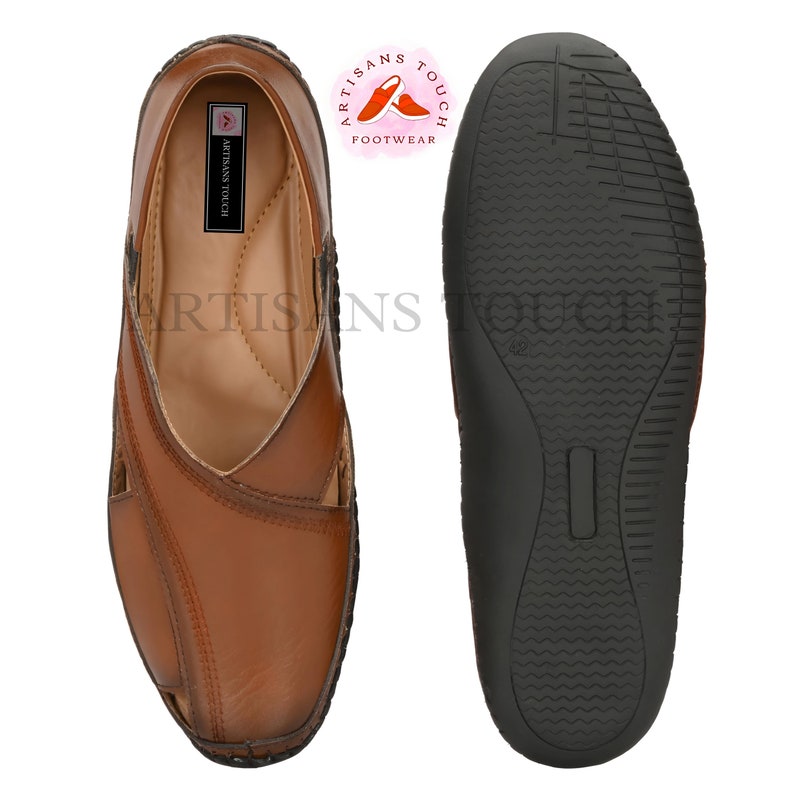 Punjabi Style Mojari Mens Traditional Tan Color Shoes, Ethnic Shoes ...