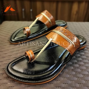 Handmade Kolhapuri Leather Sandals for Men, Traditional Indian Flat ...