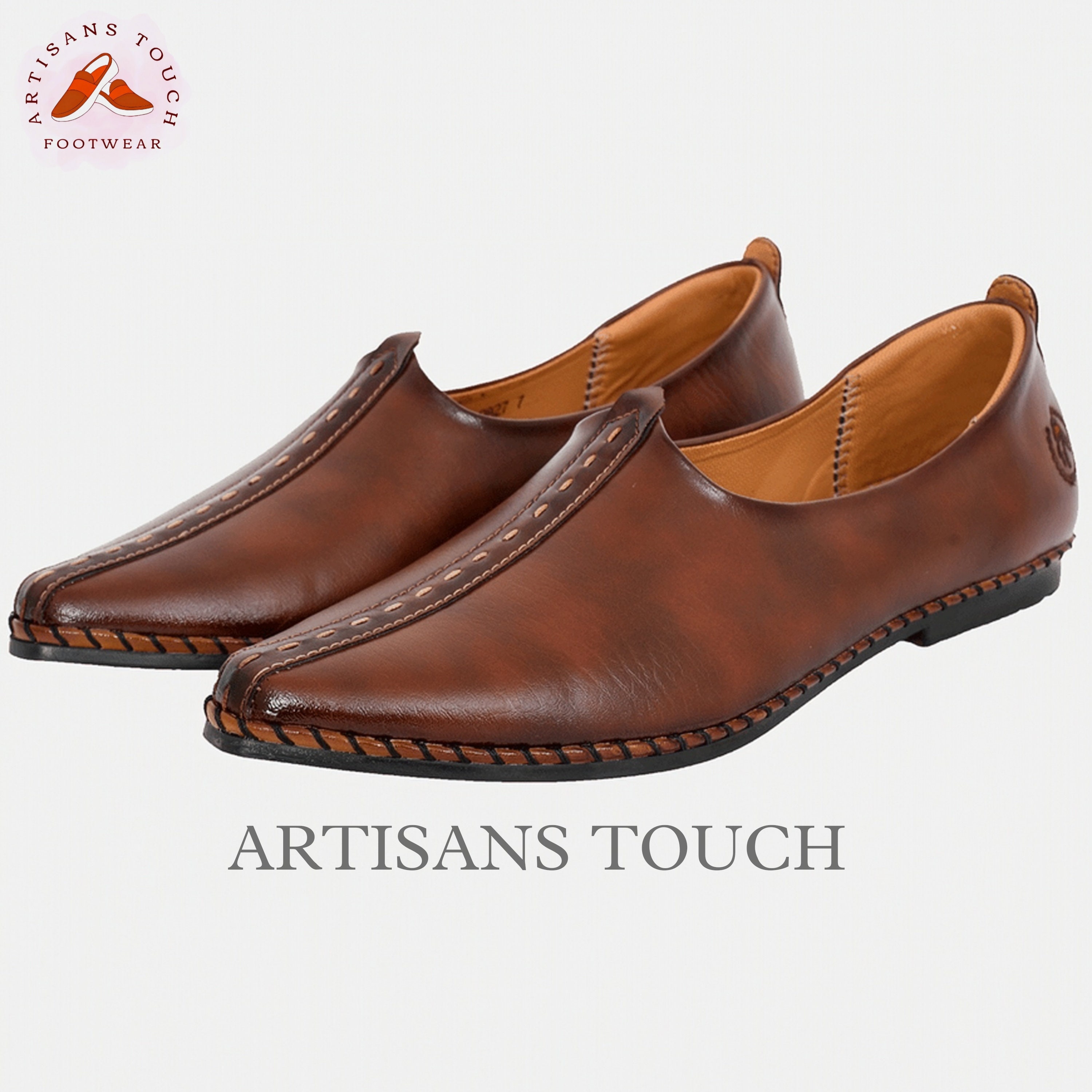 Punjabi Style Mojari Shoes, Men's Groom Slip On, Handmade Brown Indian ...