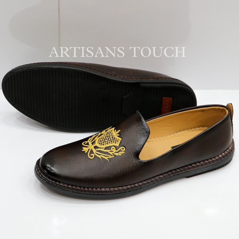 Golden Embroidered Leather Mens Shoes, Bridesmaid Gifts, Groom Shoes ...