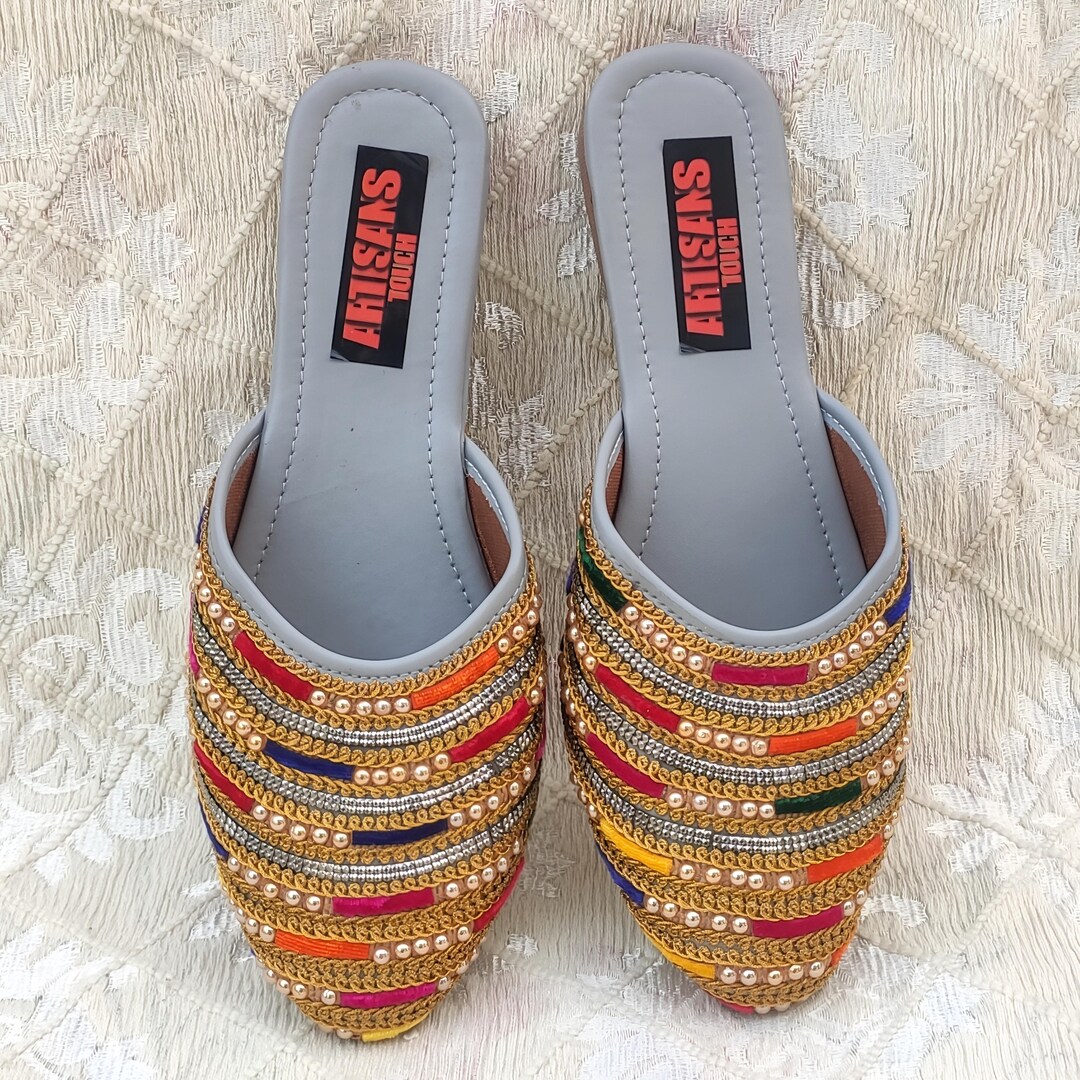 Pearl Embroidered Mules: Ethnic Bridal Wedding Flats - Etsy UK