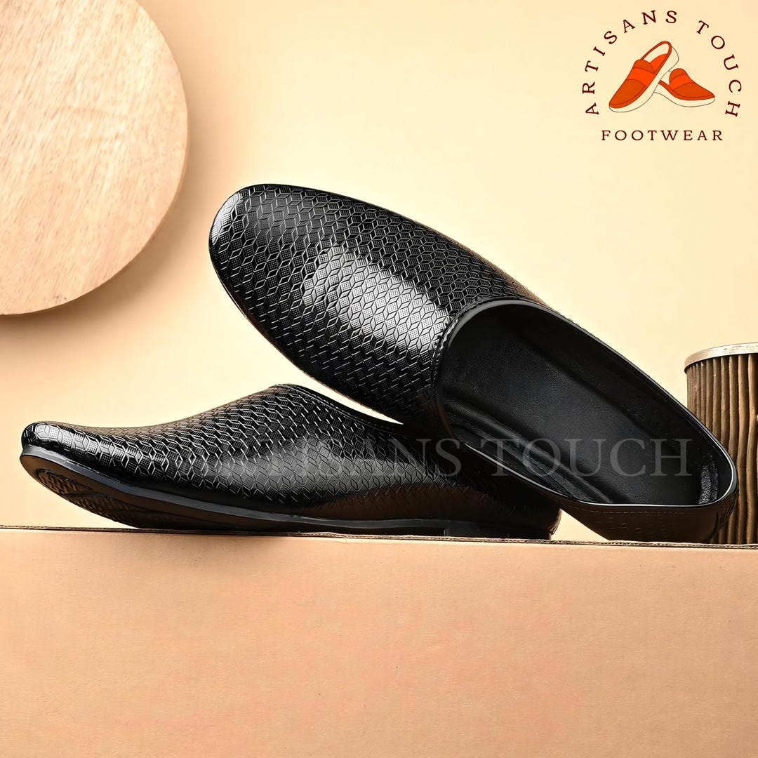 Black Glossy Mojari Shoes: Handmade Vegan Indian Loafers - Etsy