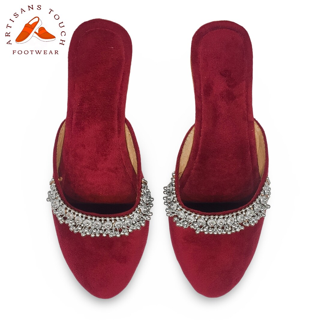 Handcrafted Maroon Velvet Mule Slippers: Indian Bridal Clogs - Etsy