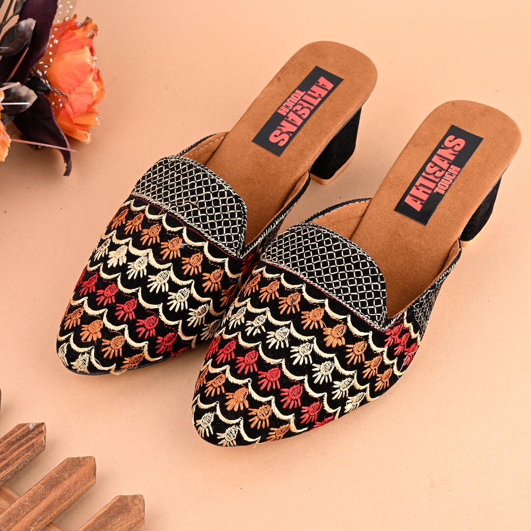 Embroidered Mules Heels: Indian Bridal Juttis Mojaris - Etsy