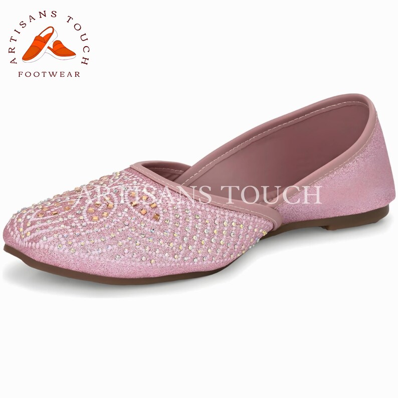 Embellished Pink Juttis for Women | Handmade Indian Mojari Flats With ...
