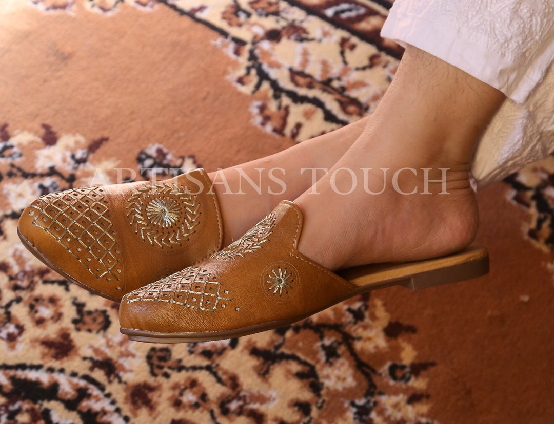 Moroccan Leather Babouche Slippers for Women, Handmade Traditional ...