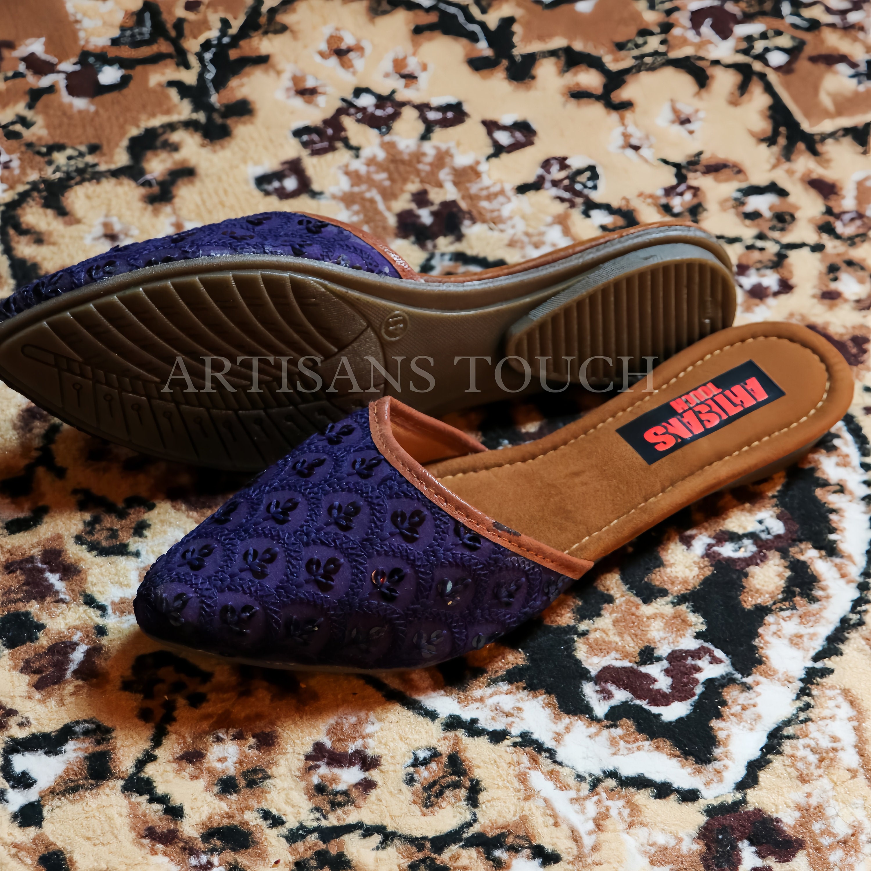 Dark Blue Sequin Mules: Handcrafted Indian Bridal Flats - Etsy